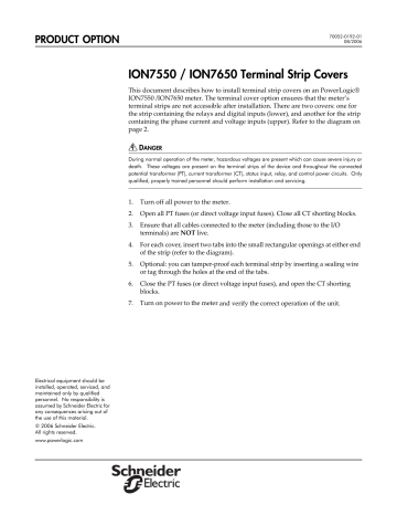 Schneider Electric PowerLogic ION7550 / ION7650 Terminal Strip Covers ...