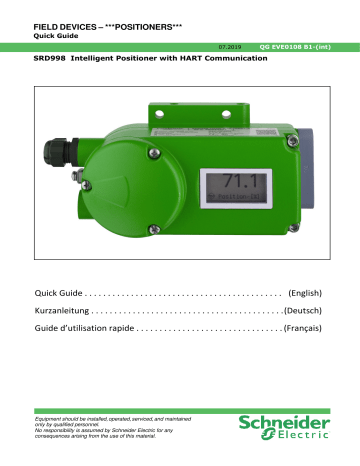 Schneider Electric SRD998 Intelligent Positioner Quick guide | Manualzz