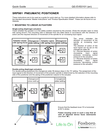 Schneider Electric SRP981 Pneumatic Positioner Quick guide | Manualzz