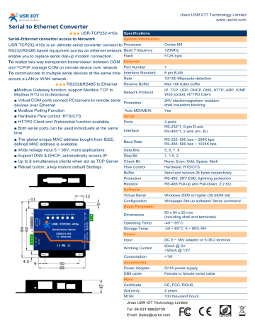 USR IOT USR-TCP232-410S industrial serial to ethernet converter Datasheet | Manualzz