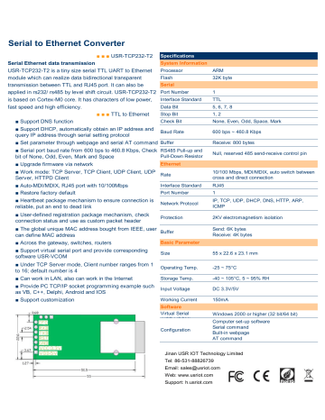 USR IOT USR-TCP232-T2 Ethernet Module Datasheet | Manualzz