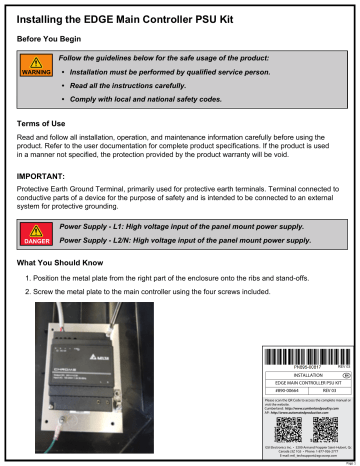 Cumberland EDGE Main Controller PSU Kit Owner's Manual | Manualzz