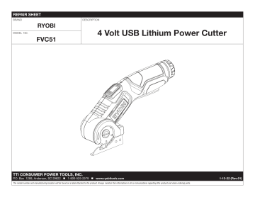 RYOBI FVC51K USB Lithium Power Cutter Kit Repair Sheet | Manualzz