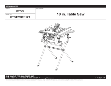 Ryobi RTS12 10" table saw 用户手册 | Manualzz