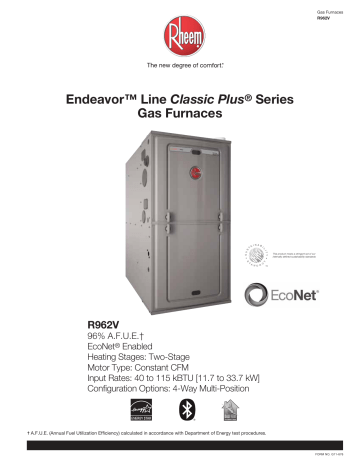 Rheem R962V1155A24M4SCAP Gas Furnace Specification Sheet | Manualzz
