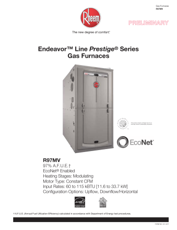Rheem R97MV0603A17DHSGAP Gas Furnace Specification Sheet | Manualzz