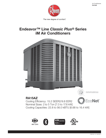 Rheem RA15AZ24AJ3CA Condensing Unit Specification Sheet | Manualzz