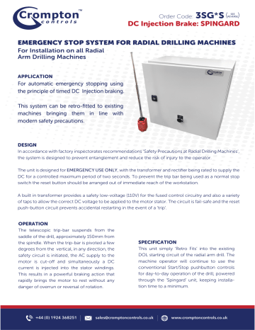 Crompton Controls SpinGard Information Sheet Series 3000 standard starter Owner manual | Manualzz
