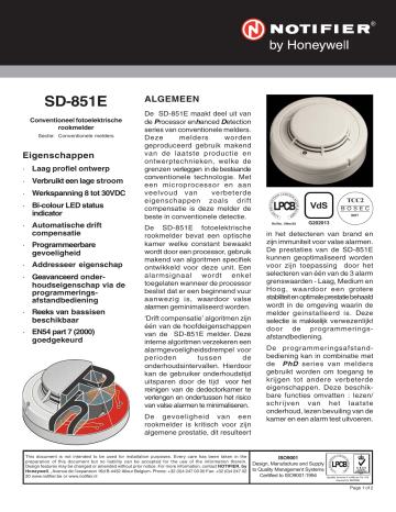 Notifier SD-851E Data papier | Manualzz