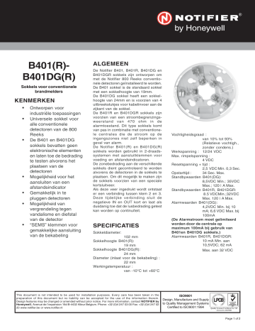 Notifier B401 Data papier | Manualzz