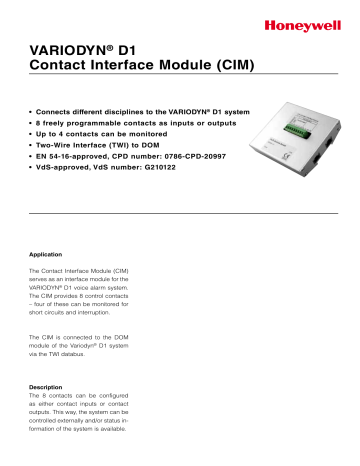 Notifier VARIODYN D1 Data Sheet | Manualzz