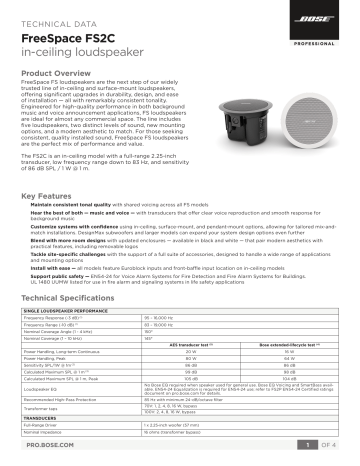 Notifier BOSE FreeSpace FS Data Sheet | Manualzz