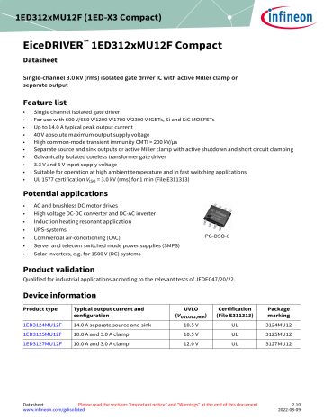 Infineon 1ED3127MU12F Gate Driver Data Sheet | Manualzz