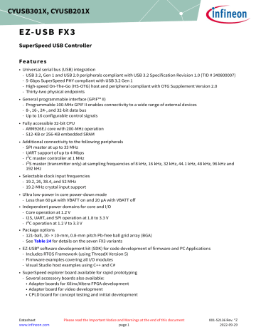 Infineon CYUSB3KIT-003 Evaluation Board Data Sheet | Manualzz