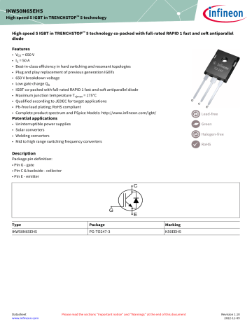 Infineon IKW50N65EH5 IGBT Discrete Data Sheet | Manualzz