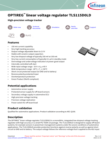 Infineon TLS115D0LD Voltage Regulator Data Sheet | Manualzz