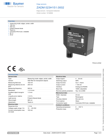 Baumer ZADM 023H151.0002 Edge sensor Data sheet | Manualzz