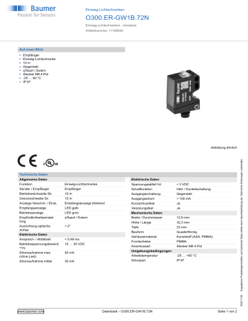 Baumer O300.ER-GW1B.72N Through beam sensor Data sheet | Manualzz