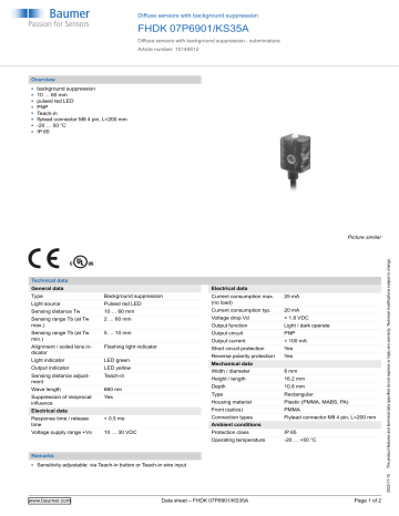 Baumer FHDK 07P6901/KS35A Diffuse sensor Data sheet | Manualzz