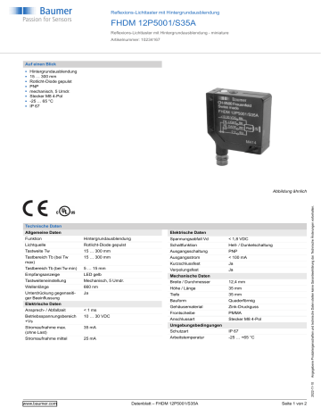 Baumer FHDM 12P5001/S35A Diffuse sensor Data sheet | Manualzz