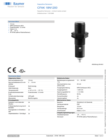 Baumer CFAK 18N1200 Capacitive proximity sensor Datenblatt | Manualzz
