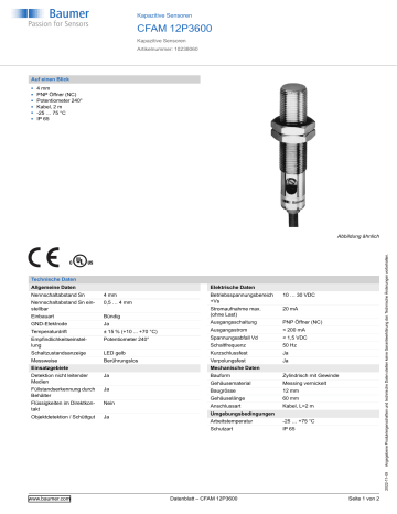 Baumer CFAM 12P3600 Capacitive proximity sensor Datenblatt | Manualzz