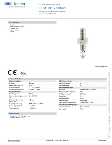 Baumer IFRM 08P17A1/S35L Inductive proximity switch Data sheet | Manualzz