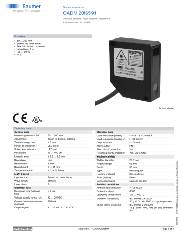 Baumer OADM 20I6591 Distance sensor Data sheet | Manualzz