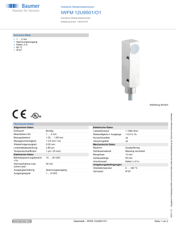 Baumer IWFM 12U9501/O1 Inductive distance sensor Data sheet | Manualzz
