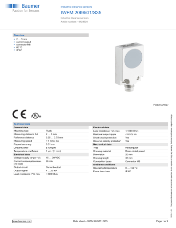 Baumer IWFM 20I9501/S35 Inductive distance sensor Data sheet | Manualzz