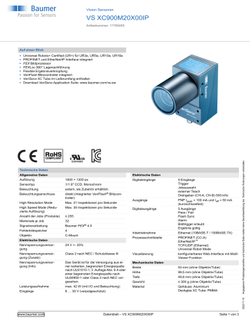 Baumer VS XC900M20X00IP Vision sensor Datenblatt | Manualzz