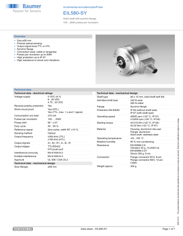Baumer EIL580-SY Incremental encoder Data sheet | Manualzz