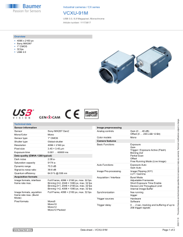 Baumer VCXU-91M VCXG/VCXU camera Data sheet | Manualzz