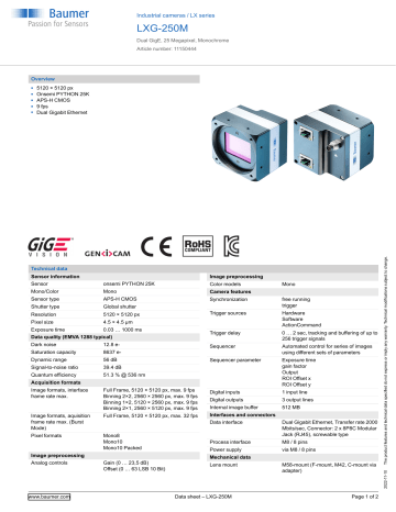 Baumer LXG-250M LX sery Data sheet | Manualzz