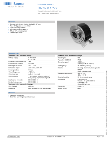 Baumer ITD 40 A 4 Y79 Incremental encoder Data sheet | Manualzz