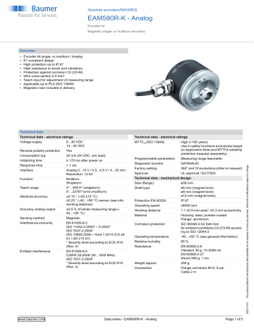 Baumer EAM580R-K - Analog Absolute encoder Data sheet | Manualzz