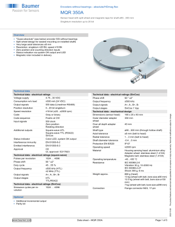 Baumer MQR 350A Encoder Data sheet | Manualzz