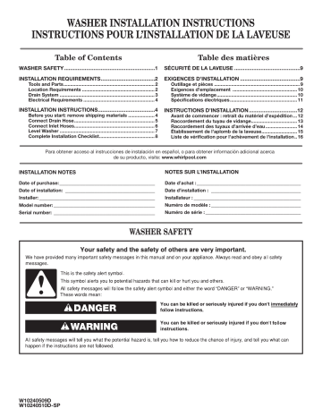 Inglis ITW4871FW Washer Installation Instructions | Manualzz