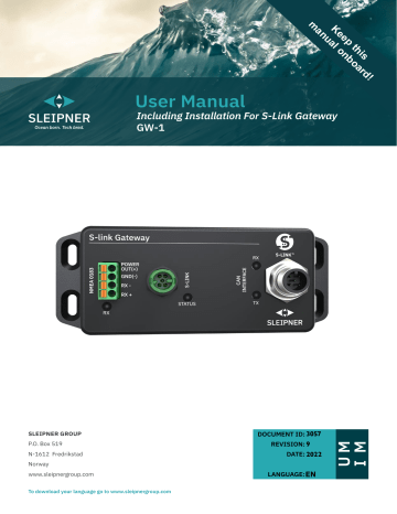 Sleipner GW-1 S-Link™ gateway Installation Manual | Manualzz