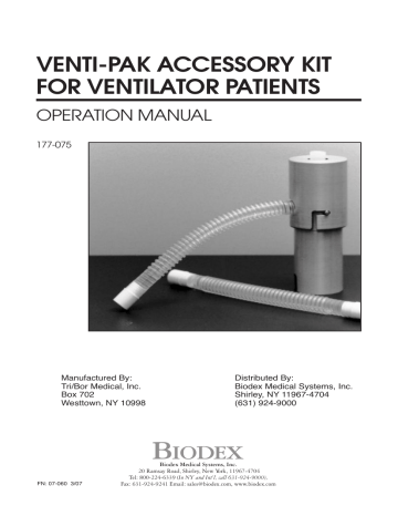 Biodex Venti-Pak Accessory Kit Operation Manual | Manualzz