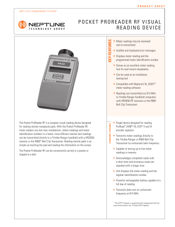Neptune Pocket ProReader RF Product sheet | Manualzz