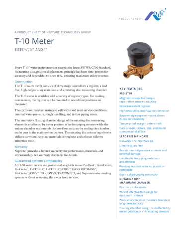 Neptune T-10® Meter Product sheet | Manualzz