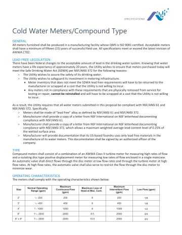 Neptune TRU/FLO® Compound Meter Specifications | Manualzz