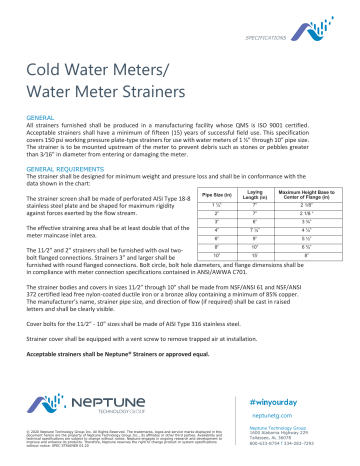 Neptune Strainer Specifications | Manualzz