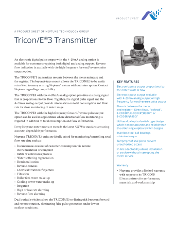 Neptune TRICON/E®3 Transmitter Product sheet | Manualzz