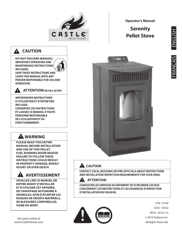 PRE-OPERATION. Castle Pellet Stoves 12327, 12327 STOVE SERENITY ...