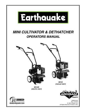 Earthquake MC43 CULTIVATOR 43CC 2CYC 10IN WIDE 7IN WHEEL Operator's ...
