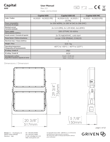 Griven Capital 600 White light DMX-DALI Owner's Manual | Manualzz