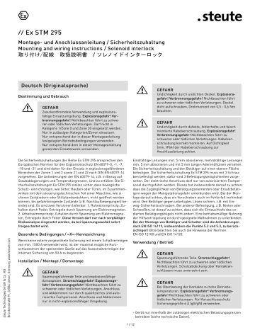 Steute Ex STM 295 2Ö/1Ö1S-A Mounting and Wiring Instructions | Manualzz