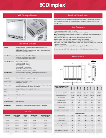 Dimplex XLE050 XLE Slimline Storage Heater Specification | Manualzz